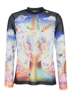 Casablanca Long Sleeve Crew Neck T-shirt With All-over Print In Stretch Tech Fabric - Multicolor