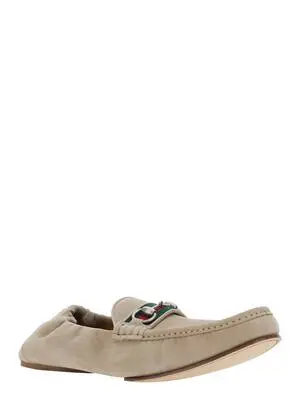 Gucci Suede Horsebit Loafers - Cream