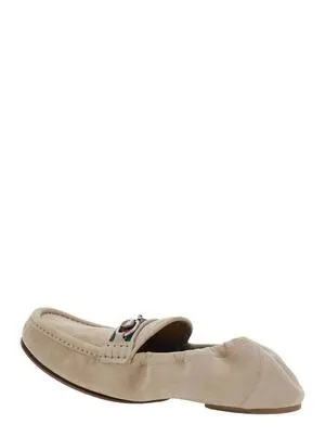 Gucci Suede Horsebit Loafers - Cream
