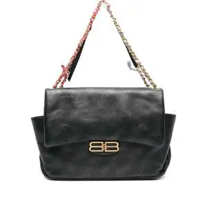 Balenciaga Monogram Calfskin Shoulder Bag - Black