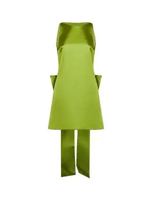 SELF-PORTRAIT Green Satin A-line Mini Dress With Bow - Multicolor