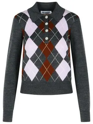 SELF-PORTRAIT Argyle' Grey Wool Sweater - Gray