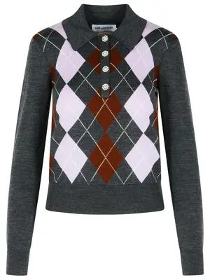 SELF-PORTRAIT Argyle' Grey Wool Sweater - Gray