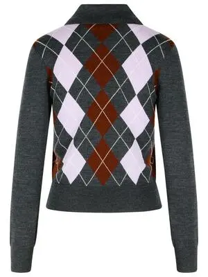 SELF-PORTRAIT Argyle' Grey Wool Sweater