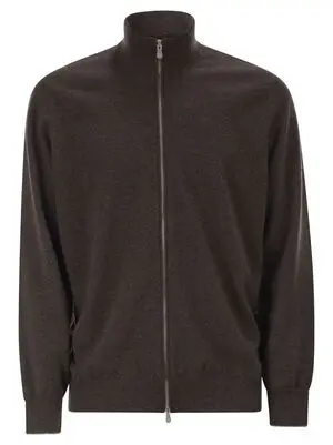 Brunello Cucinelli High-necked Cashmere Cardigan With Zip - Brown