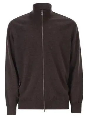 Brunello Cucinelli Brunello Cucinelli Men High-Necked Cashmere Cardigan With Zip Brown