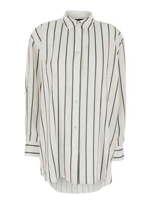 Gucci White Shirt With Classic Collar And All-over Web Motif In Jacquard Silk For - Multicolor
