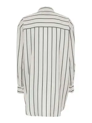 Gucci White Shirt With Classic Collar And All-over Web Motif In Jacquard Silk For - Multicolor