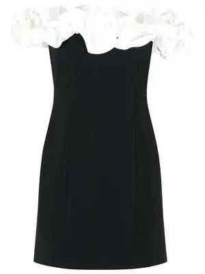 ROTATE BY BIRGER CHRISTENSEN Mini Dress With Ruffles In And White Polyester - Black