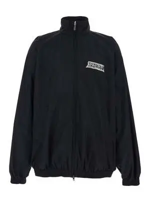 Balenciaga Black Jacket With High Collar And Logo On Front And Back In Cotton Blend For - Multicolor