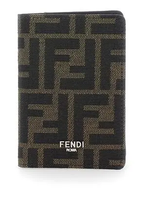Fendi Cardholder With Logo On The Front And Ff All Over Motif In Fabric For - Brown