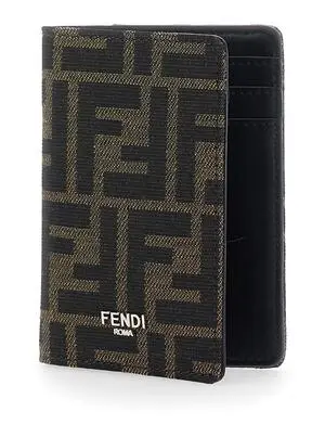 Fendi Cardholder With Logo On The Front And Ff All Over Motif In Fabric For - Brown
