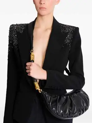 Balmain Ruffled Leather Shoulder Bag - Black