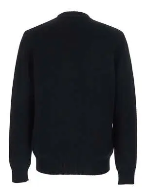 Fendi Crewneck Sweater With Ff Embroidery On The Front In Wool For - Black