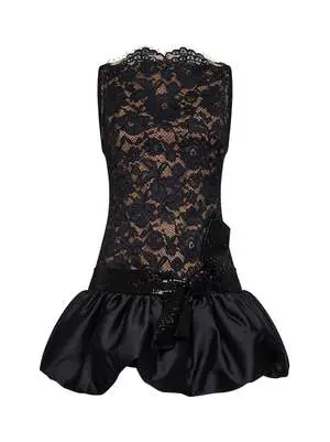SELF-PORTRAIT Black Lace Mini Dress With Bubble Hem - Multicolor