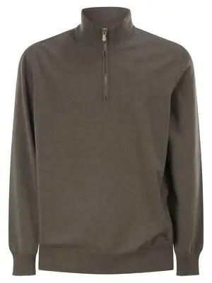Brunello Cucinelli Cashmere Turtleneck Sweater With Zipper - Brown