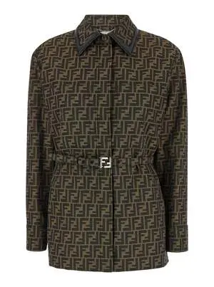Fendi Jacket With Ff All-over Motif In Cotton Blend Brown - Multicolor