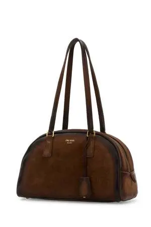 Prada Suede Bowling Shoulder Bag - Brown