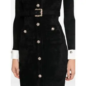 SELF-PORTRAIT V-neck Long Sleeves Midi Dress - Black