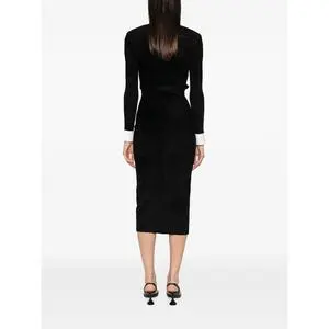 SELF-PORTRAIT V-neck Long Sleeves Midi Dress - Black