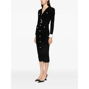SELF-PORTRAIT V-neck Long Sleeves Midi Dress - Black