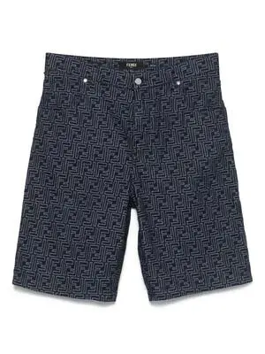 Fendi Ff Jacquard Denim Shorts - Blue