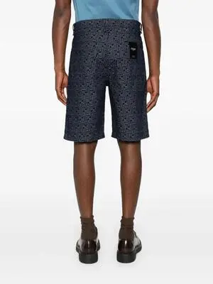 Fendi Ff Jacquard Denim Shorts - Blue