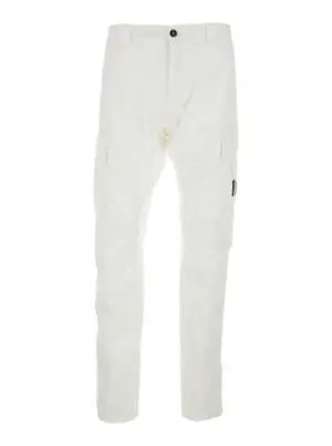 C.P. COMPANY Cargo Pants With Logo Plate On The Side And Two Cargo Pockets On The Front In Stretch Cotton For - White