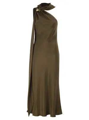 Max Mara Silk One-shoulder Long Dress - Brown