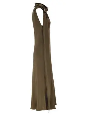 Max Mara Silk One-shoulder Long Dress - Brown