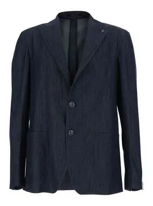 Tagliatore Blue Single-breasted Jacket In Denim For - Multicolor