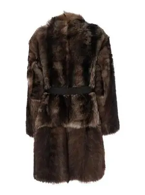 YVES SALOMON Brown Shearling Coat With High Neck And Front Belt Closure In Fur - Multicolor