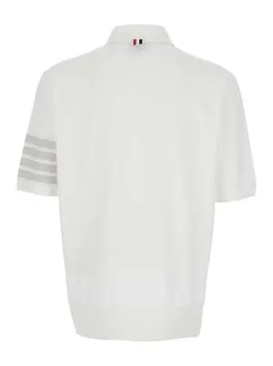 Thom Browne White Polo With Classic Collar And 4-bar Detail On Sleeve In Cotton For - Multicolor
