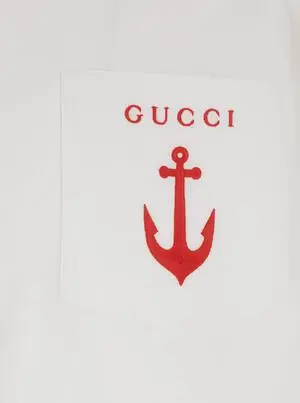 Gucci White Shirt With Classic Collar And Logo Detail On The Front In Cotton - Multicolor