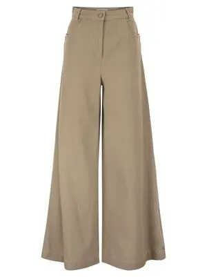 Max Mara Pure Cotton Palazzo Trousers - Cream