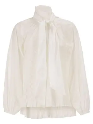 Max Mara Pleated Blouse With Neck Bow - White