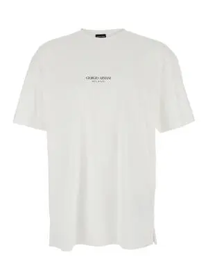 Giorgio Armani Crew Neck T-shirt With Logo Lettering On The Front In Cotton For - White