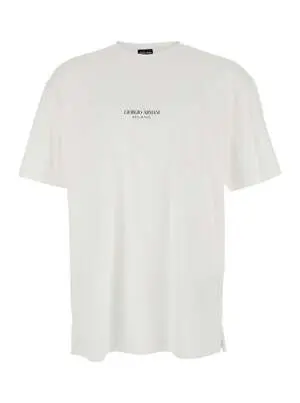 Giorgio Armani Crew Neck T-shirt With Logo Lettering On The Front In Cotton For - White