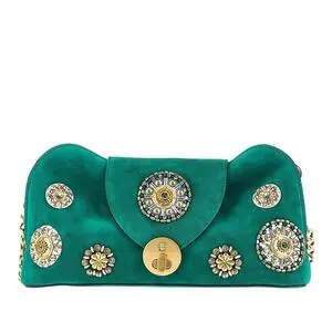 Versace Embroidered Suede Leather Vivian Clutch - Green