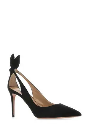 AQUAZZURA Suede Bow Tie 85 Pumps - Black