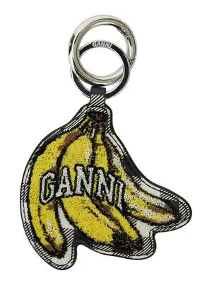 GANNI Banana Shaped Keyring With Logo Lettering On The Front In Leather And Tech Fabric - Multicolor
