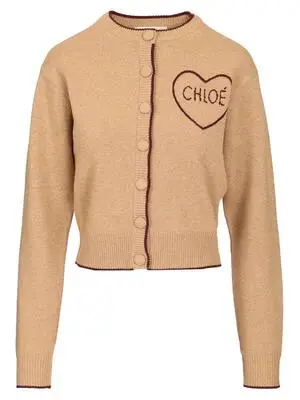 Chloé Fitted Cardigan With Logo - Brown