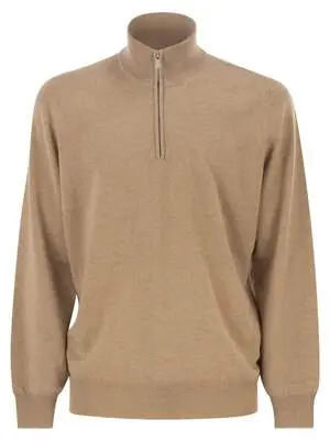 Brunello Cucinelli Cashmere Turtleneck Sweater With Zipper - Brown