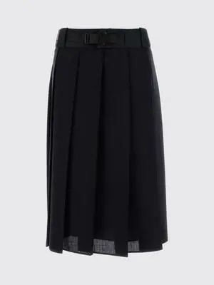 Prada Pleated Virgin Wool Midi Skirt - Blue