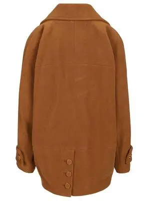 Chloé Short Double-breasted Wool Coat With Herringbone Pattern
