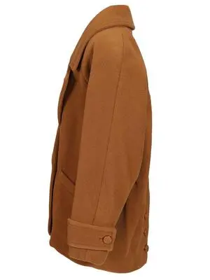 Chloé Short Double-breasted Wool Coat With Herringbone Pattern