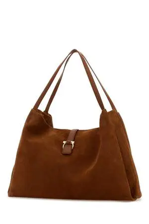 FERRAGAMO Caramel Suede Shopping Bag - Brown