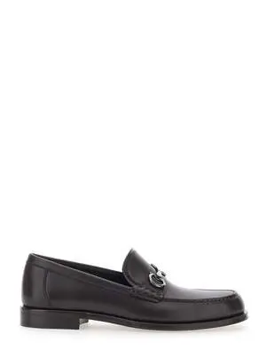 FERRAGAMO Loafers With Metallic Gancini Detail On The Front In Leather - Brown