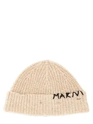Marni Beanie Hat With Mending Embroidery - Cream