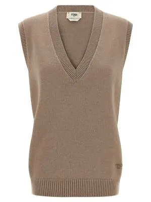 Fendi Cashmere V-neck Vest - Cream